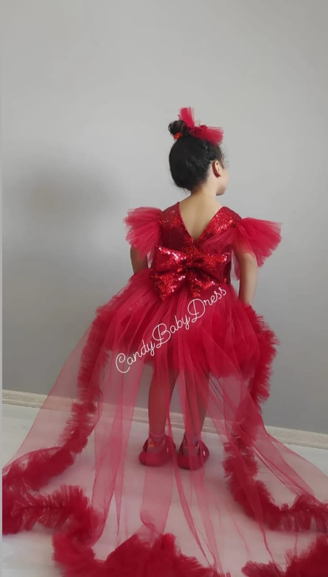 Long Tail Red Baby Girl Dress Red Sparkle Dress Christmas Dress Baby ...