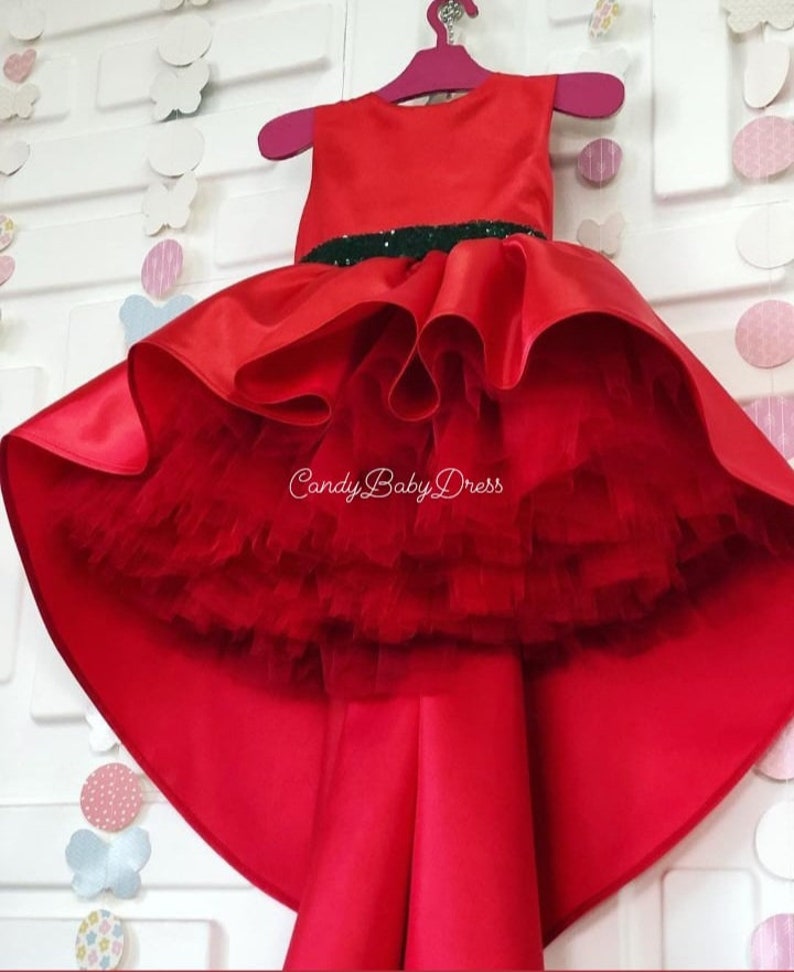 Red Long Tail Girl Dress, Sequin Birthday Costume - Etsy