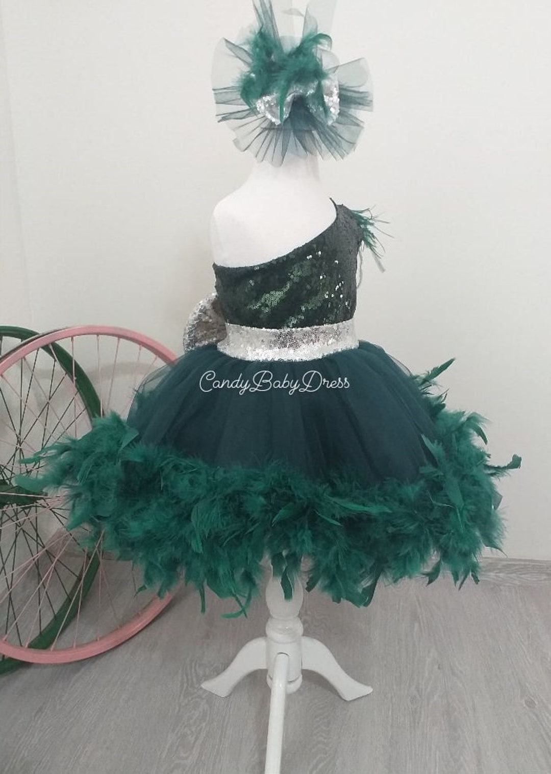 Luxury Green Costume, Green Girls Dress, Flower Birthday Outfit, Green ...