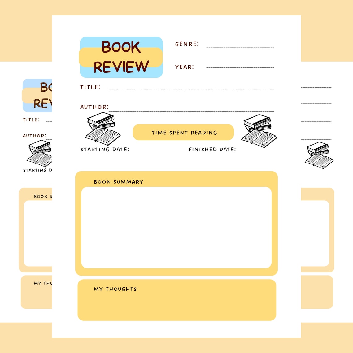 Kids Book Review Template, Book Report, Colorful Children Reading Log ...