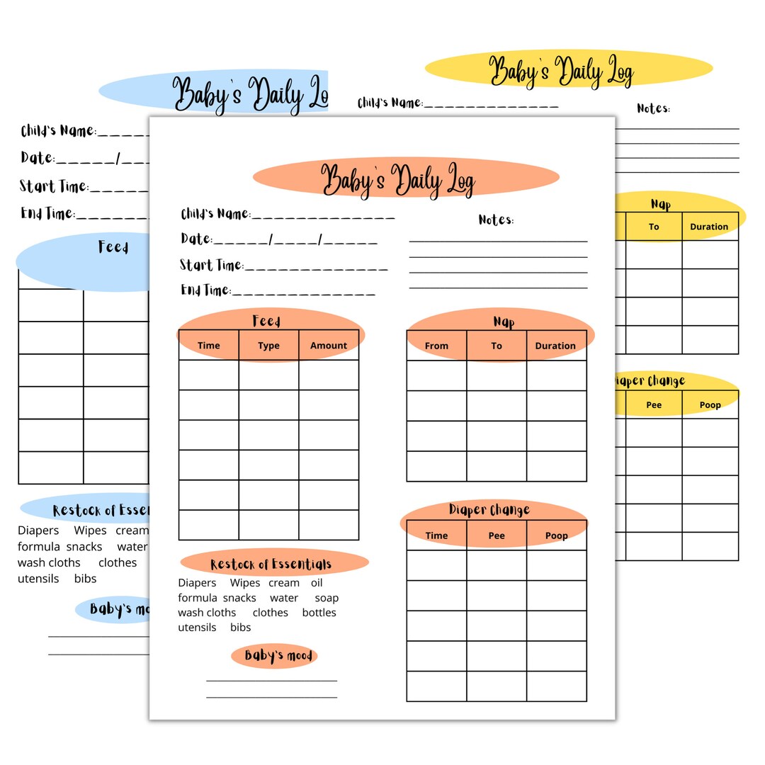 Baby Daily Log Printable, Toddler Daily Log Template, Baby Daily Feed ...