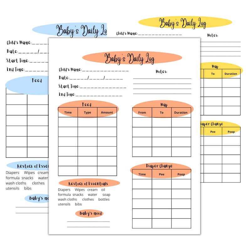 Baby Daily Log Printable, Toddler Daily Log Template, Baby Daily Feed ...