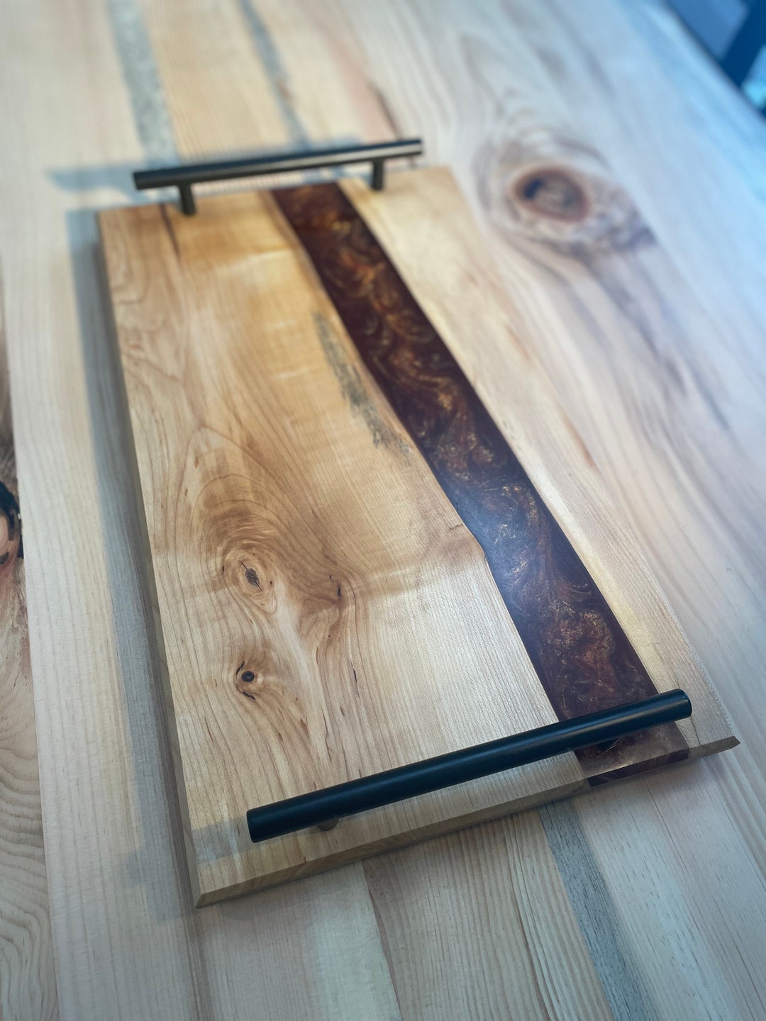 Maple and Dark Copper / Amber Epoxy Charcuterie Board / Serving Board ...
