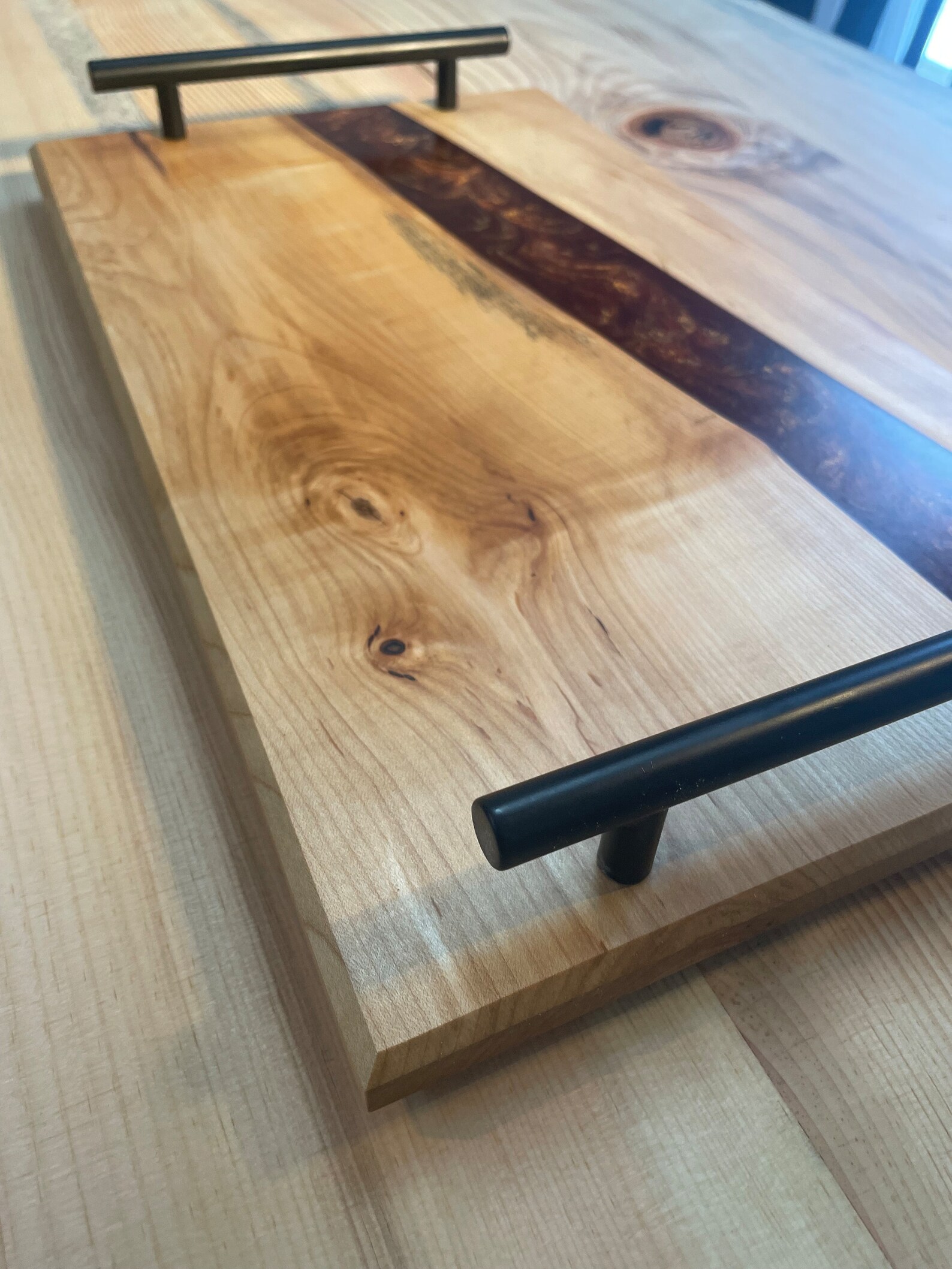 Maple and Dark Copper / Amber Epoxy Charcuterie Board / Serving Board ...