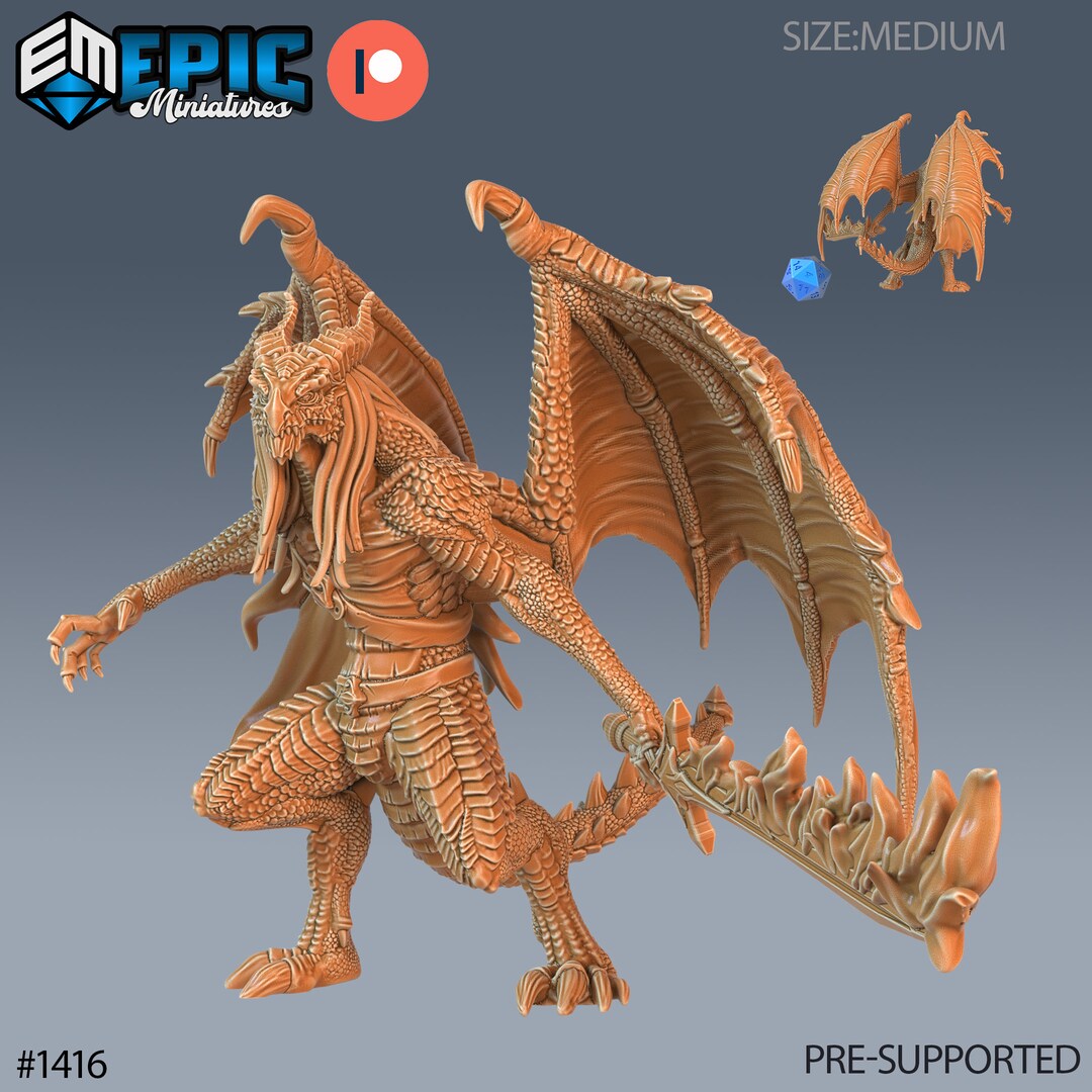 38 1416 Draconic Demon Red Flame Sword medium D&D Pathfinder Resin ...