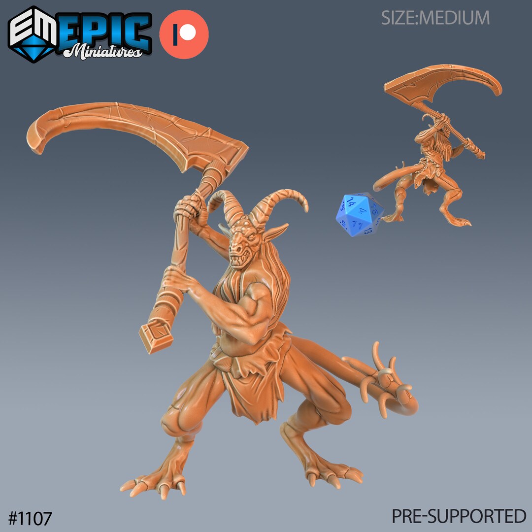31 1107 Goat Demon Scythe medium D&D Pathfinder Resin Miniature - Etsy