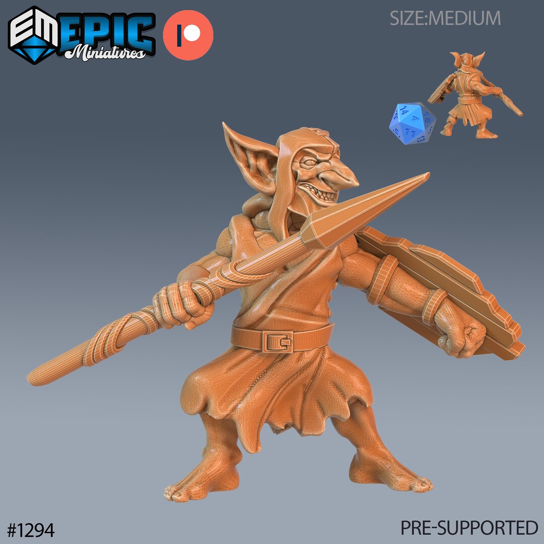 35 1294 Wicked Goblin Tribe Spear and Shield medium D&D Pathfinder ...