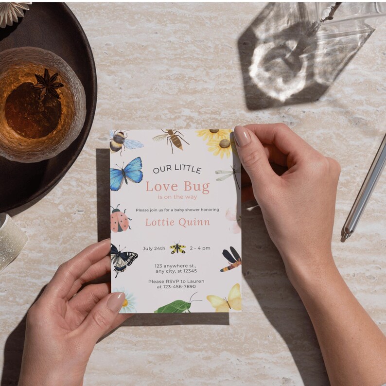 Love Bug Baby Shower Invitation | Butterflies, Ladybugs, Floral Theme ...