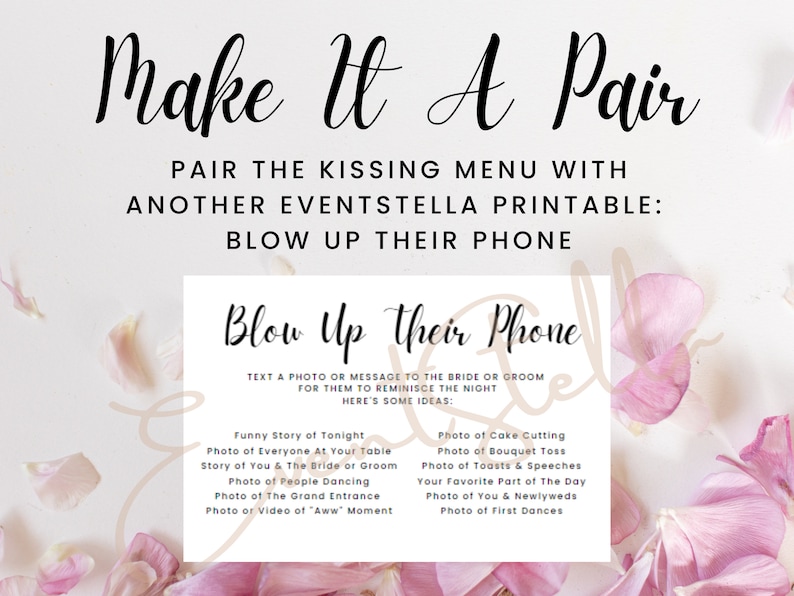 Kissing Menu Printable L Wedding Reception Kissing Menu L - Etsy