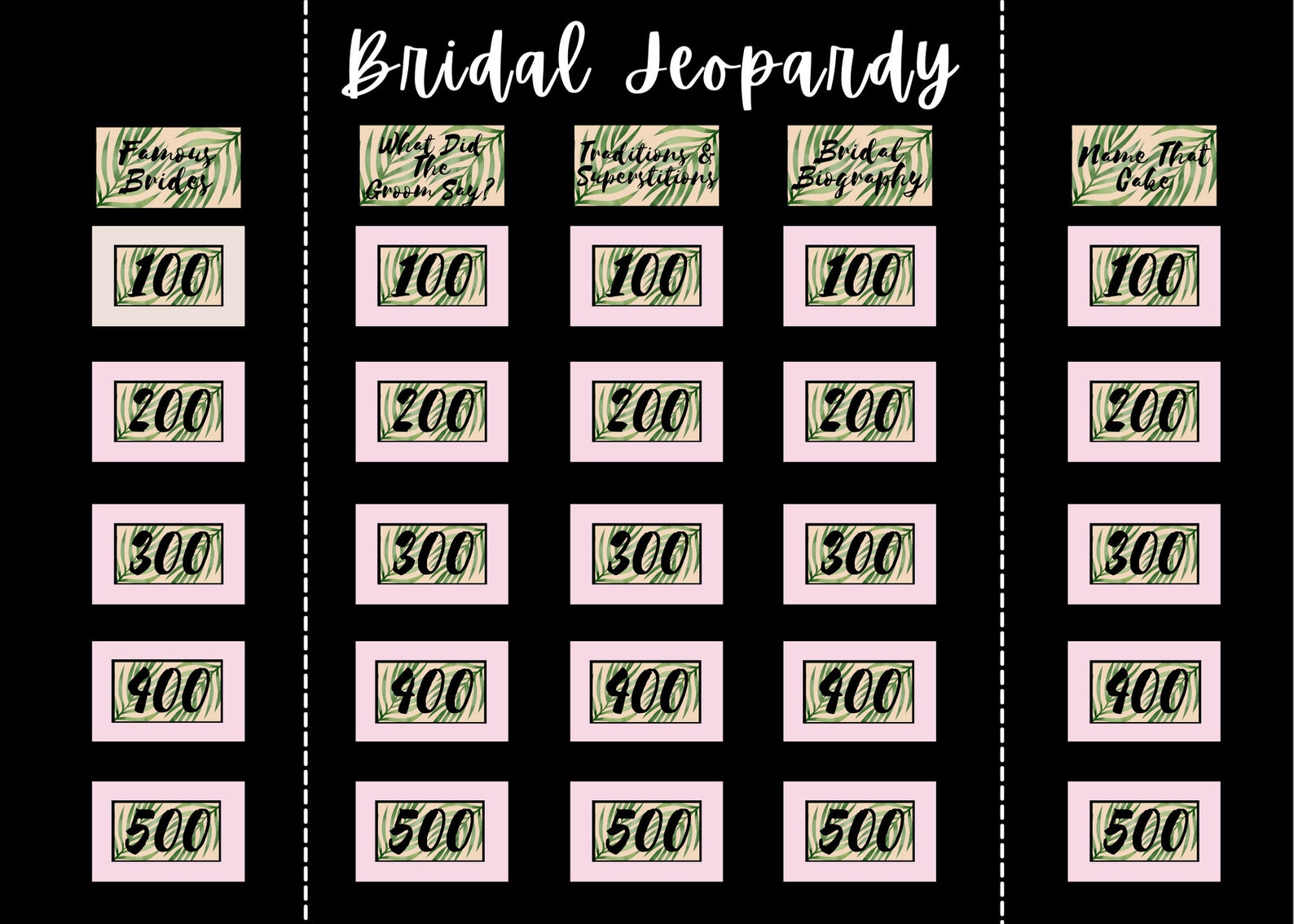 Bridal Jeopardy Game With Questions L Wedding Jeopardy L Greenery ...