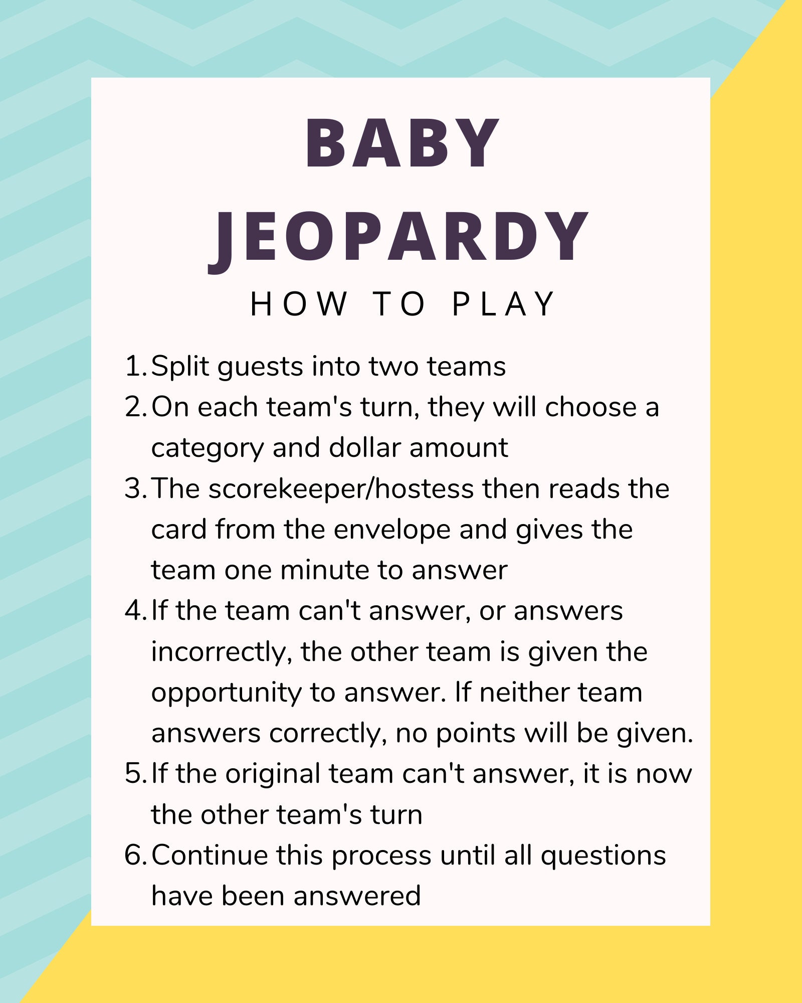 Blue Baby Jeopardy Game L Printable Baby Jeopardy Board L | Etsy