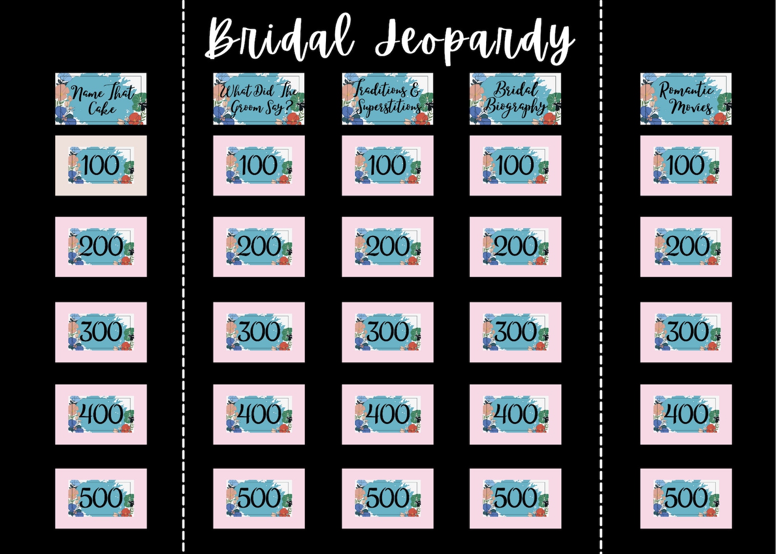 Bridal Jeopardy Board With Questions L Bridal Jeopardy Board Printables ...