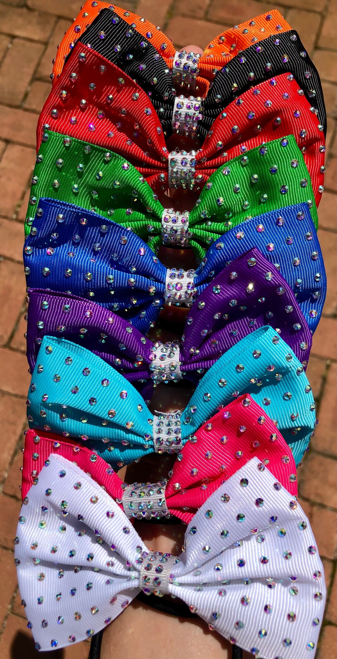 Custom Bling Rhinestones Bows Dance Gymnastics Cheer Cheerleader Pom ...