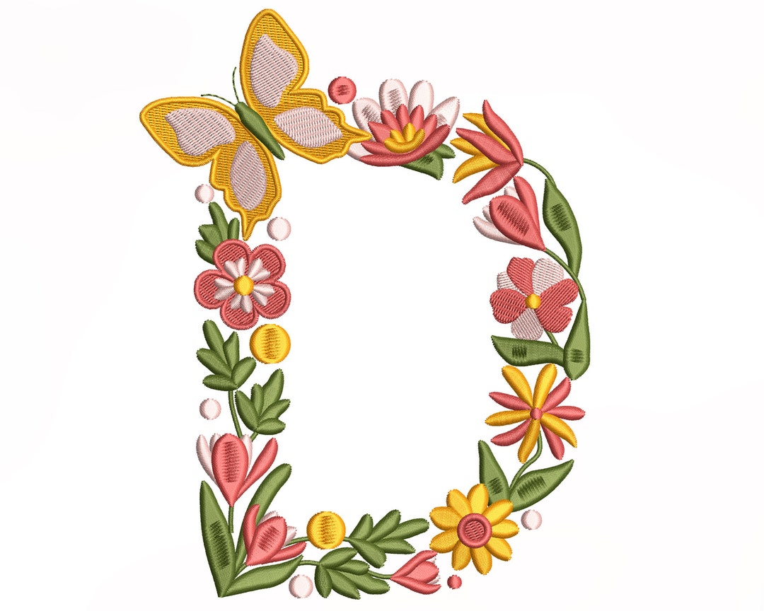 Flower Alphabet Letter D Embroidery Design, Machine Embroidery Design ...