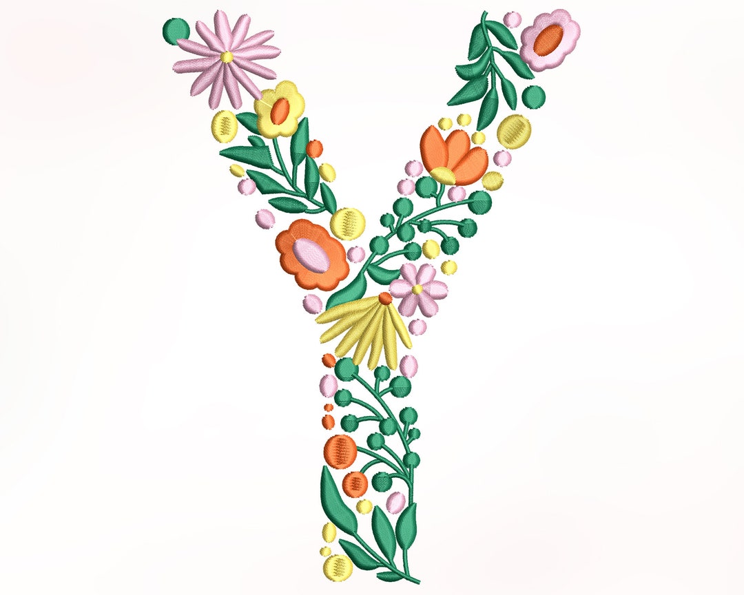 Flower Alphabet Letter Y Embroidery Design, Machine Embroidery Design ...