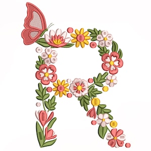 Flower Alphabet Letter R Embroidery Design, Machine Embroidery Design ...