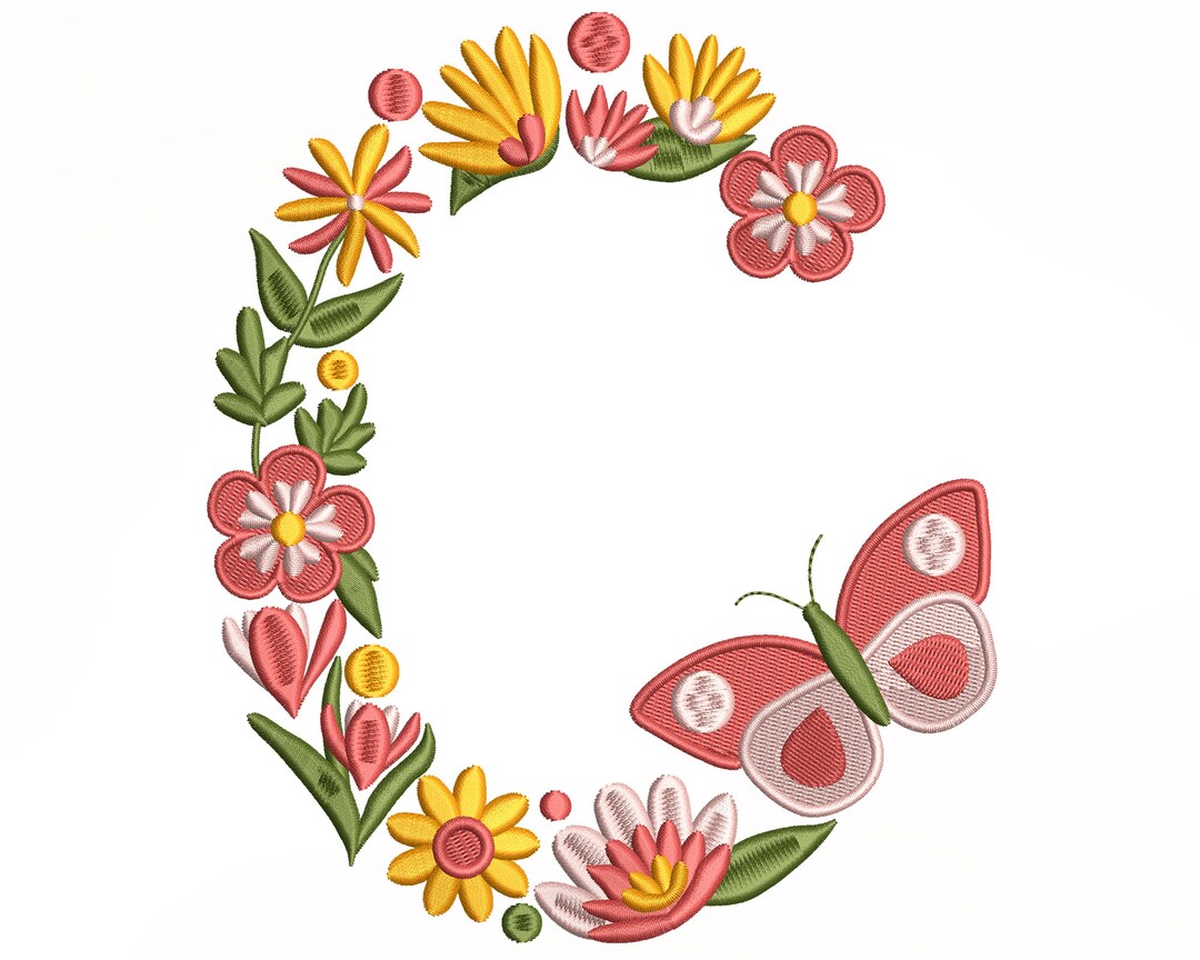 Flower Alphabet Letter C Embroidery Design, Machine Embroidery Design ...