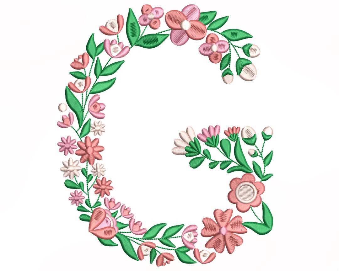 Flower Alphabet Letter G Embroidery Design, Machine Embroidery Design ...