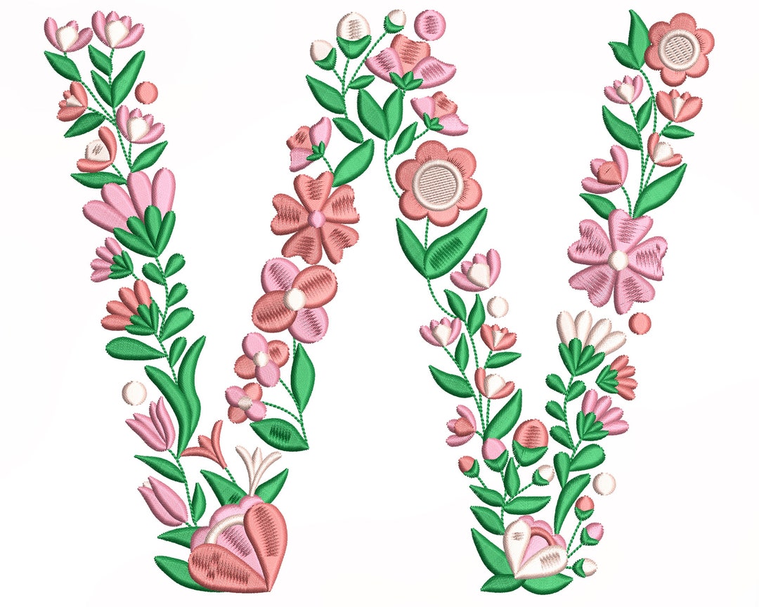 Flower Alphabet Letter W Embroidery Design, Machine Embroidery Design ...