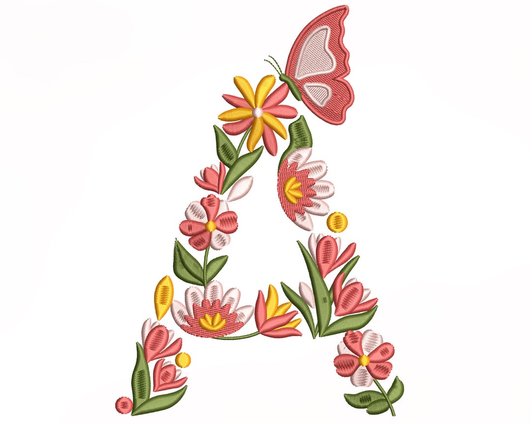 Flower Alphabet Letter A Embroidery Design, Machine Embroidery Design ...