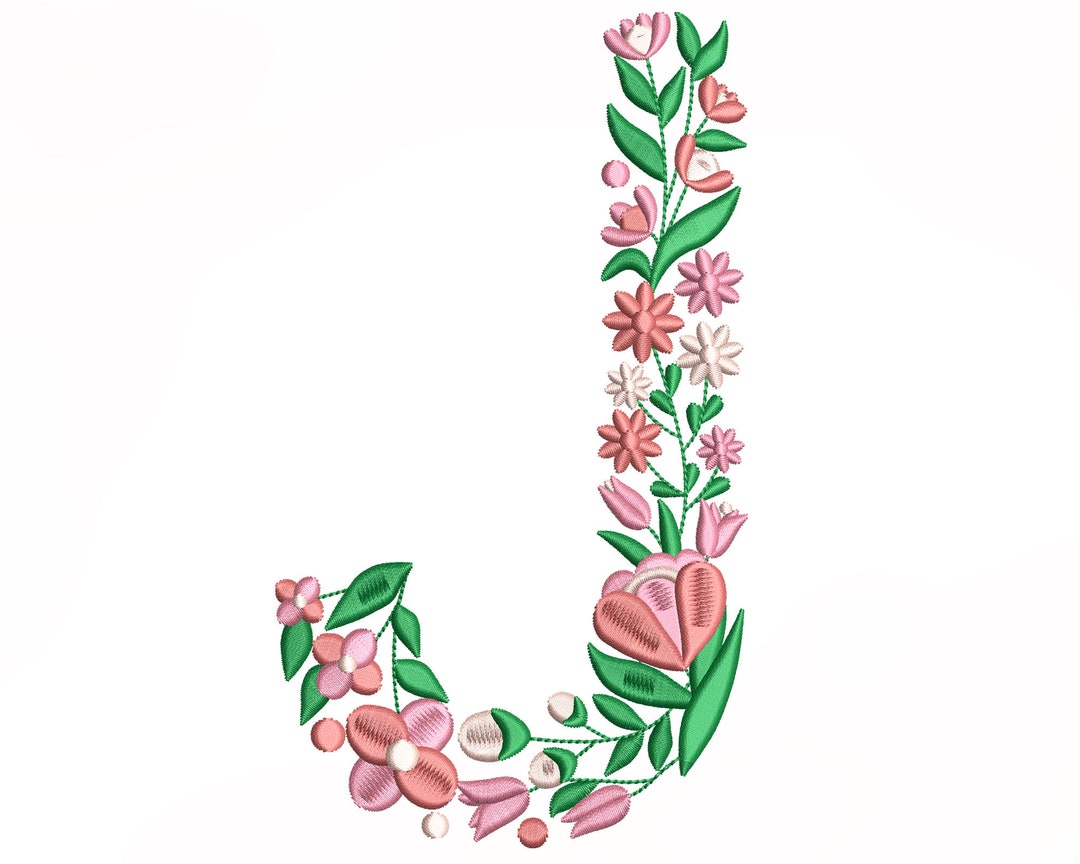 Flower Alphabet Letter J Embroidery Design, Machine Embroidery Design, Embroidery Design for ...