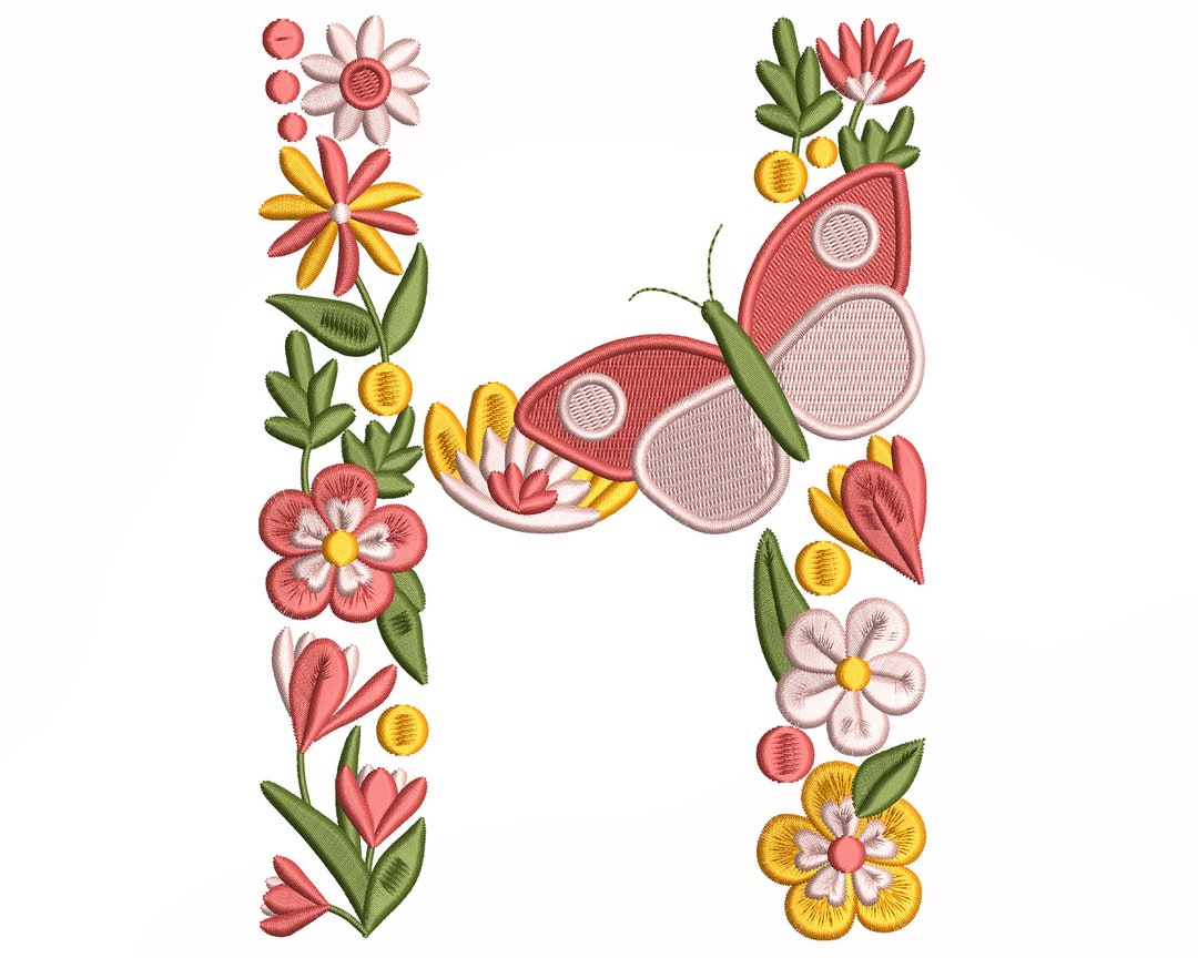 Flower Alphabet Letter H Embroidery Design, Machine Embroidery Design ...