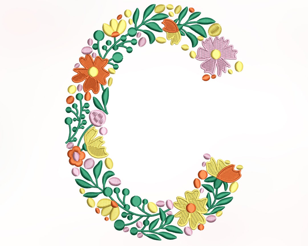 Flower Alphabet Letter C Embroidery Design, Machine Embroidery Design ...