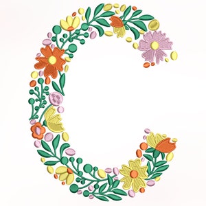 Flower Alphabet Letter C Embroidery Design, Machine Embroidery Design ...