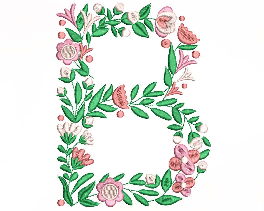 Flower Alphabet Letter B Embroidery Design, Machine Embroidery Design ...