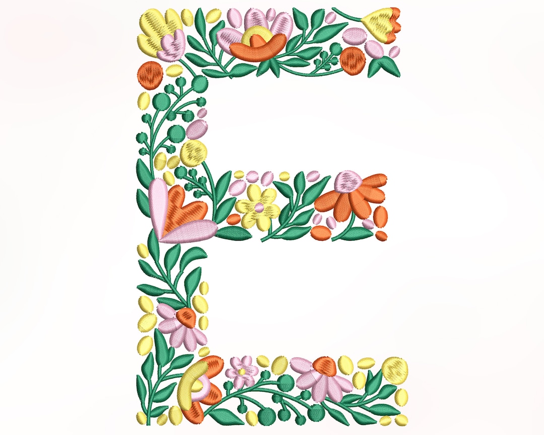 Flower Alphabet Letter E Embroidery Design, Machine Embroidery Design ...