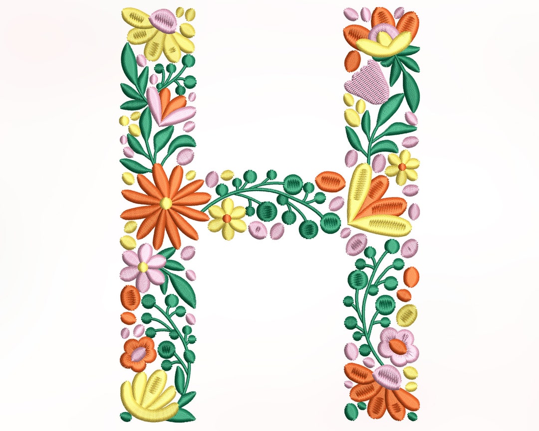 Flower Alphabet Letter H Embroidery Design, Machine Embroidery Design ...