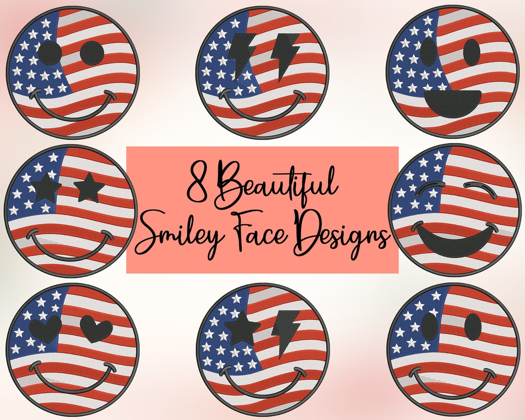 8 USA Smiley Face Embroidery Designs, Machine Embroidery Designs ...