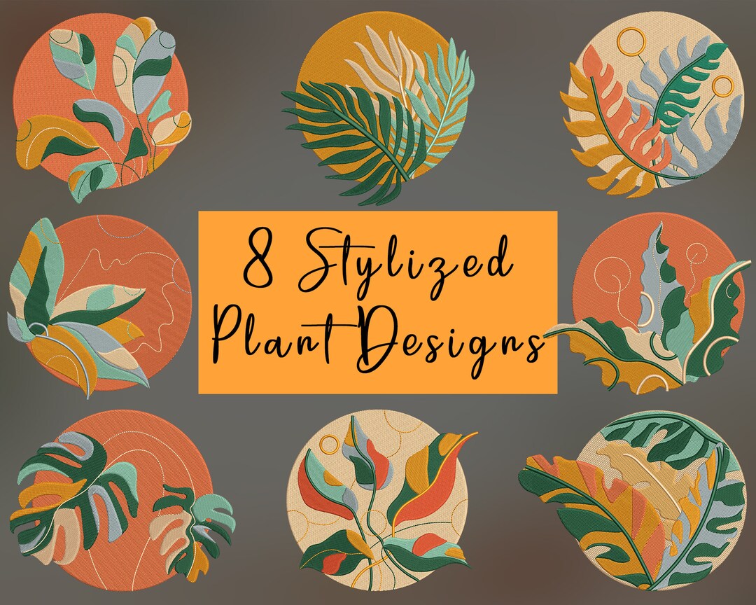 8 Stylized Plant Embroidery Designs, Machine Embroidery Designs ...
