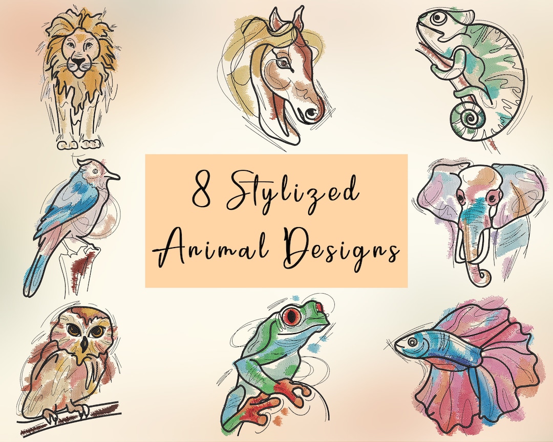8 Stylized Animal Embroidery Designs, Machine Embroidery Designs ...