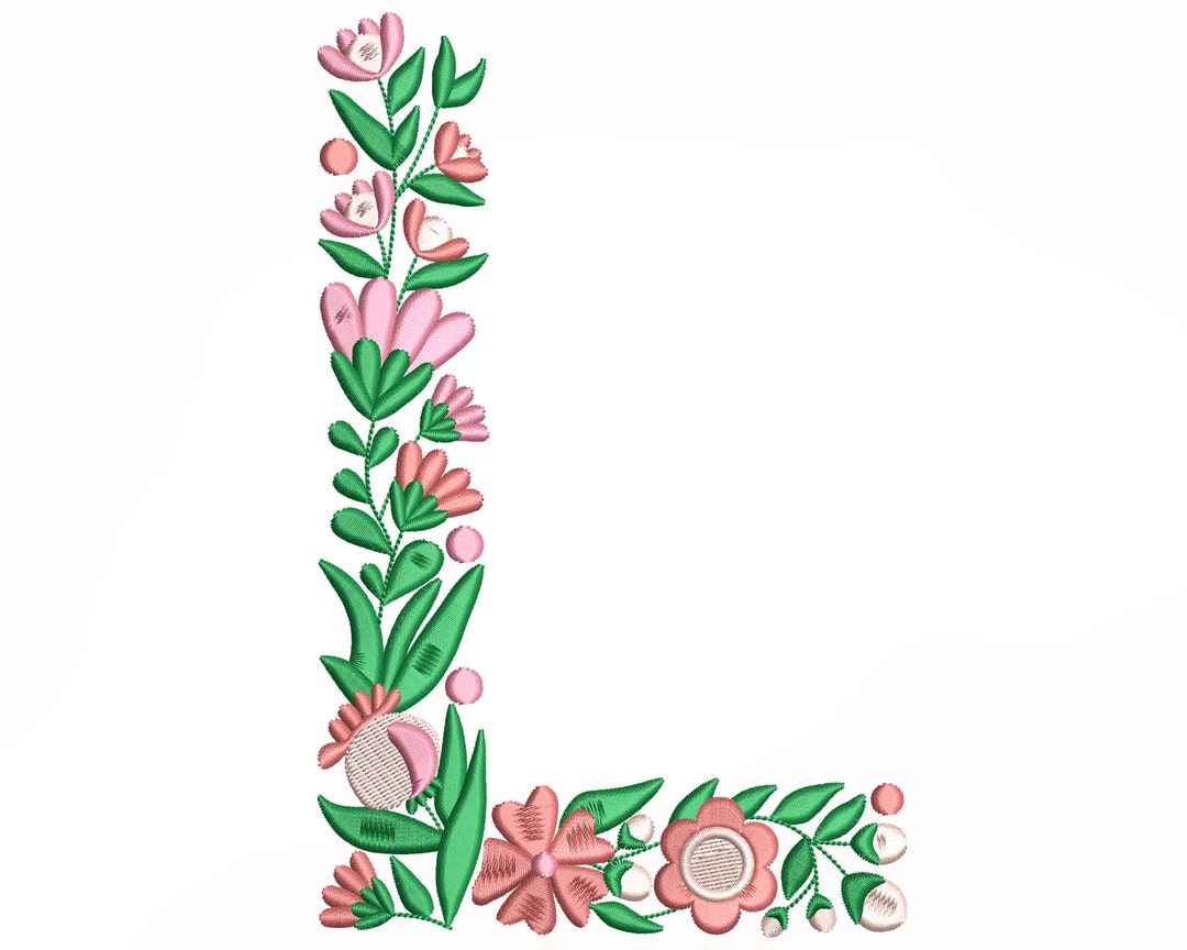 Flower Alphabet Letter L Embroidery Design, Machine Embroidery Design ...
