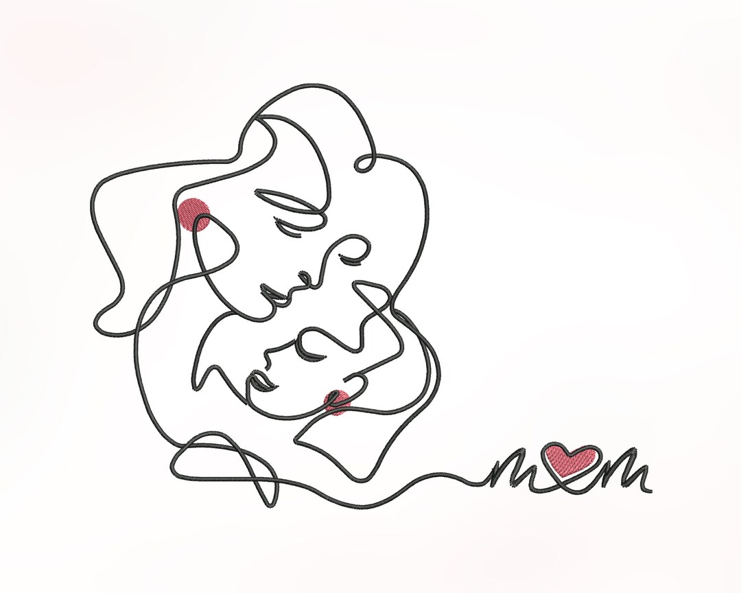 Mom & Daughter One Line Embroidery Design, Machine Embroidery Design ...