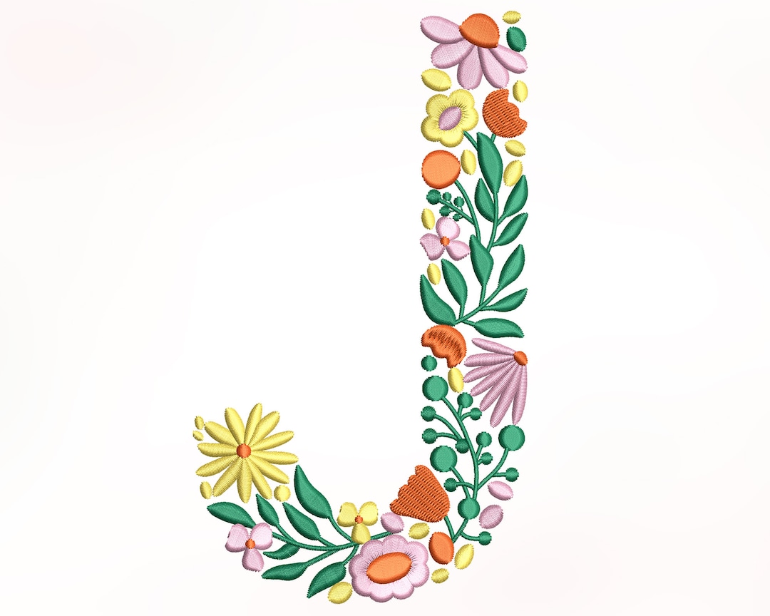 Flower Alphabet Letter J Embroidery Design, Machine Embroidery Design ...