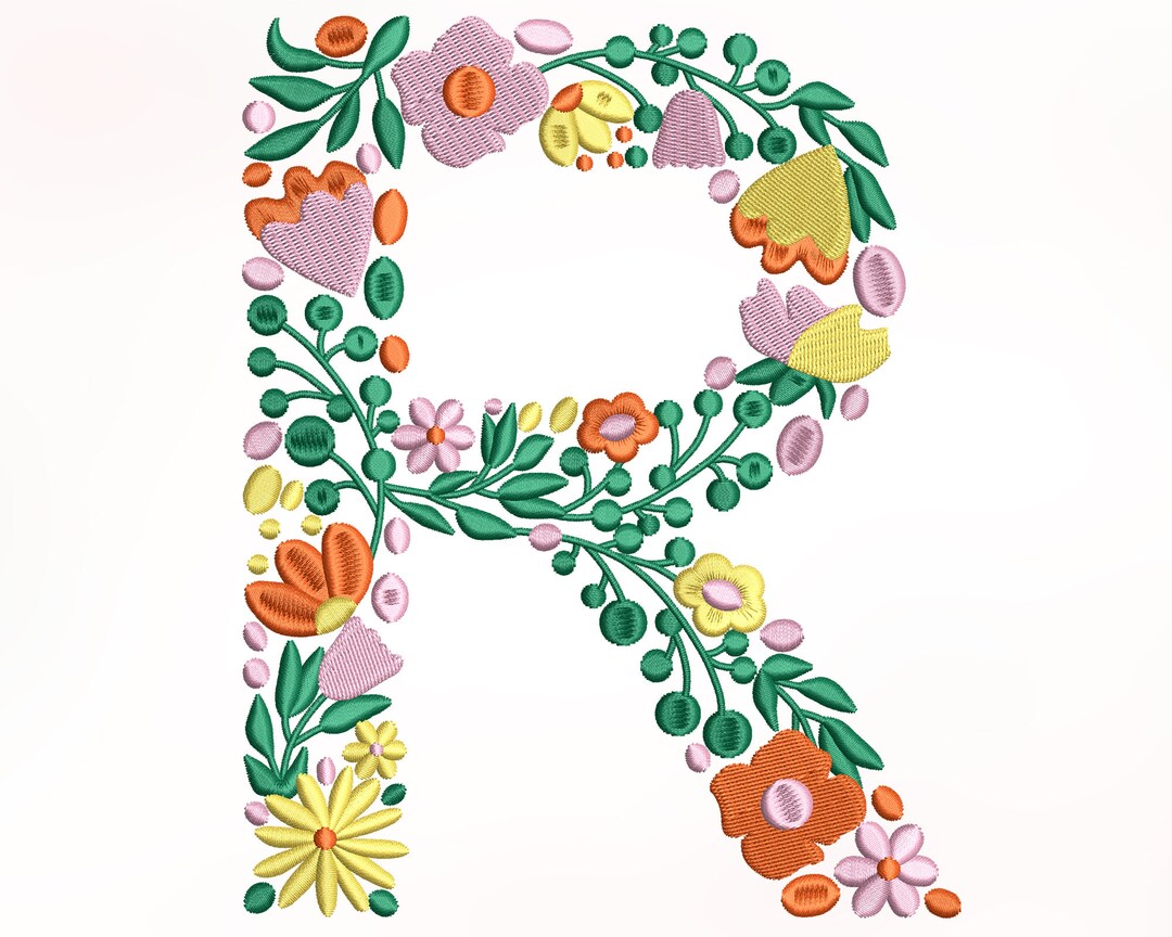Flower Alphabet Letter R Embroidery Design, Machine Embroidery Design ...