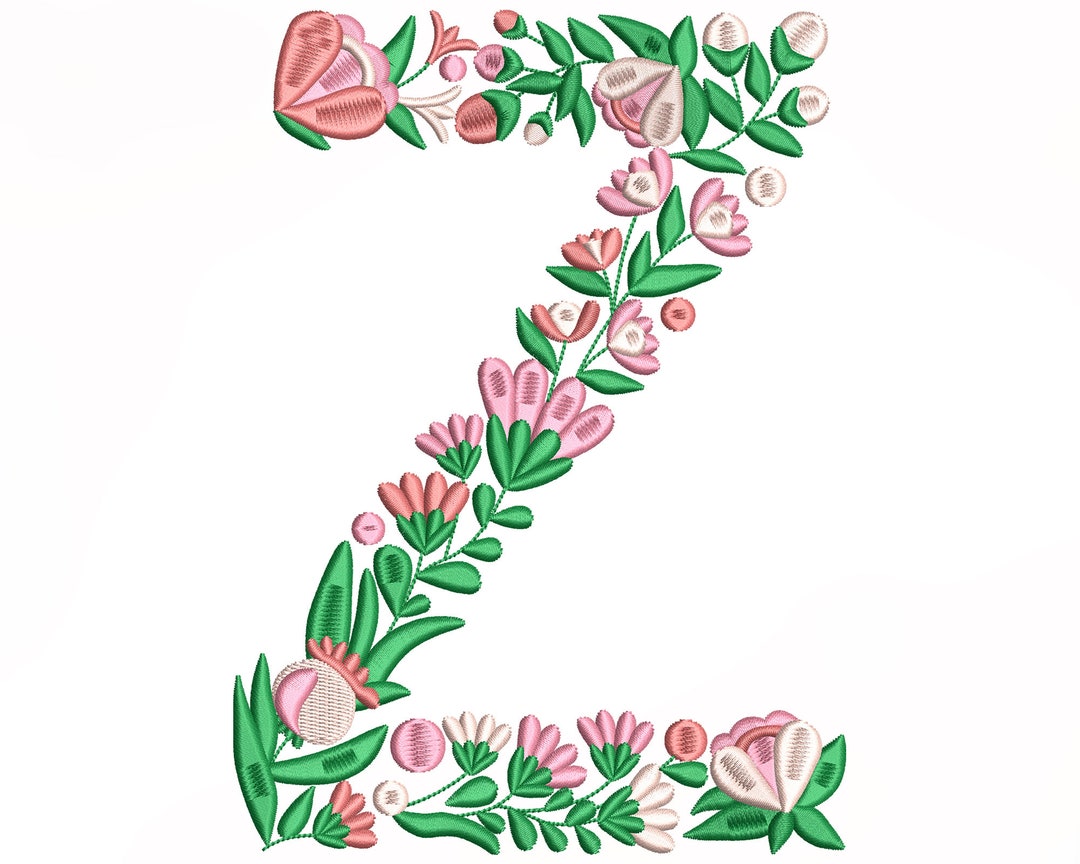 Flower Alphabet Letter Z Embroidery Design, Machine Embroidery Design ...