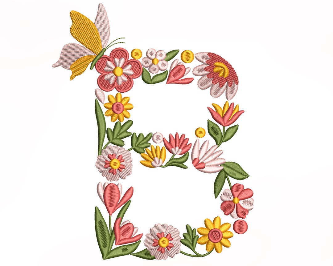 Flower Alphabet Letter B Embroidery Design, Machine Embroidery Design ...