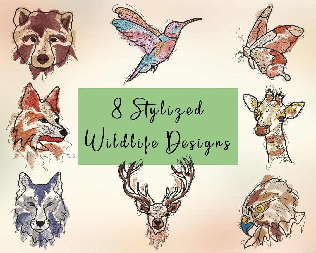 8 Stylized Wildlife Embroidery Designs, Machine Embroidery Designs ...
