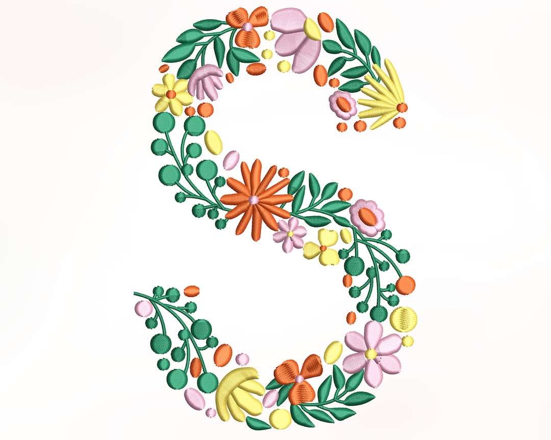 Flower Alphabet Letter S Embroidery Design, Machine Embroidery Design ...