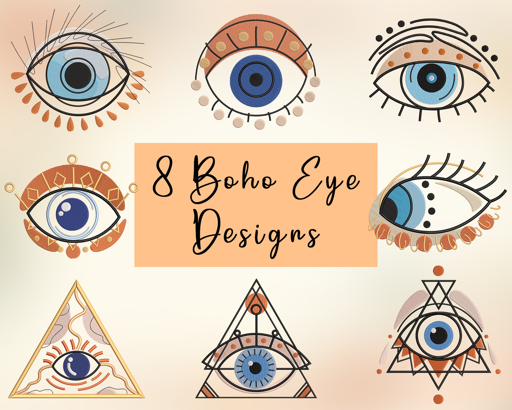 8 Boho Eye Embroidery Designs, Machine Embroidery Designs, Embroidery ...