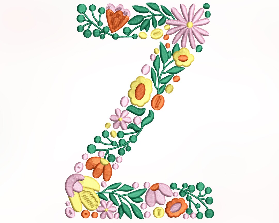 Flower Alphabet Letter Z Embroidery Design, Machine Embroidery Design ...