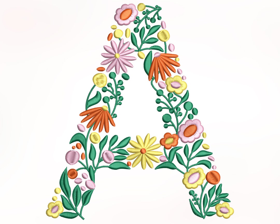 Flower Alphabet Letter A Embroidery Design, Machine Embroidery Design ...