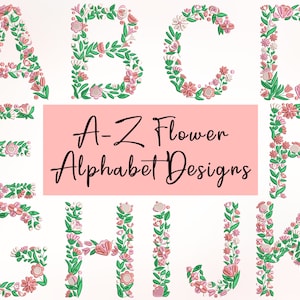 3 Sets of A-Z Flower Alphabet Embroidery Designs, Machine Embroidery ...