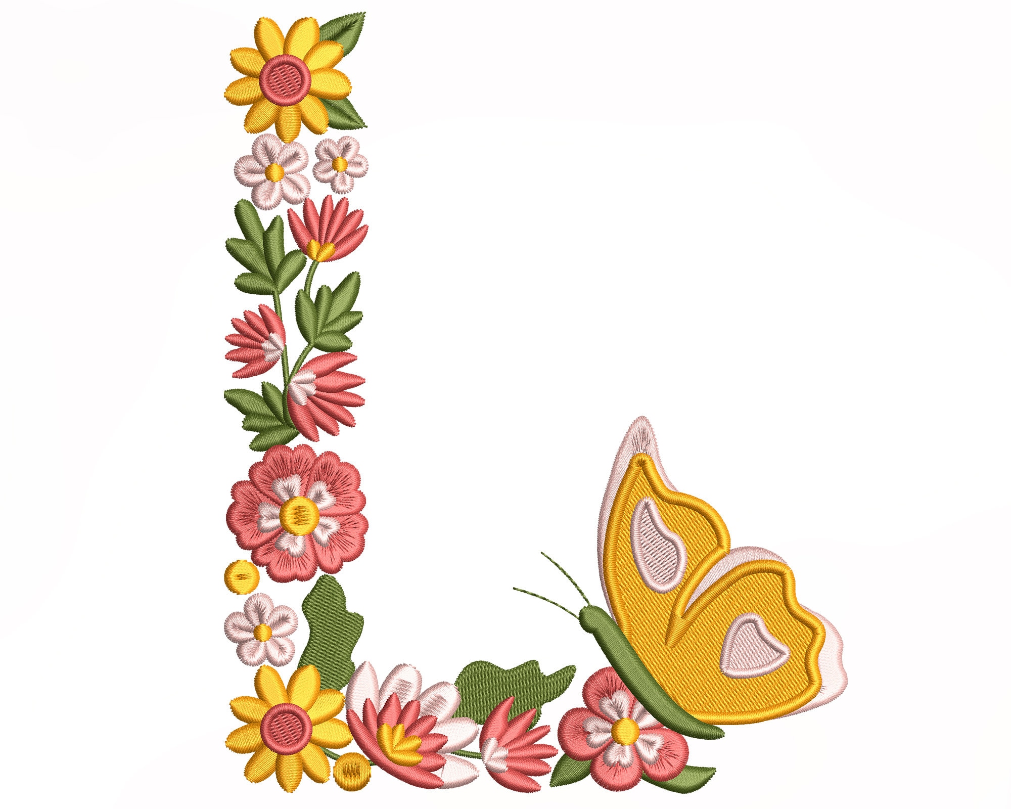 Flower Alphabet Letter L Embroidery Design, Machine Embroidery Design ...