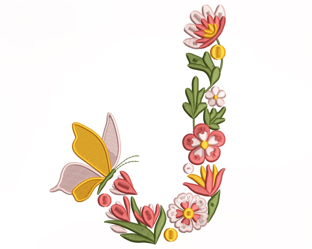 Flower Alphabet Letter J Embroidery Design, Machine Embroidery Design ...