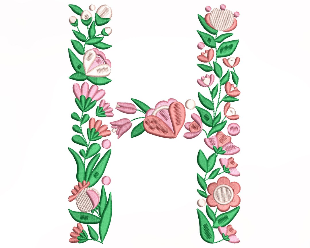 Flower Alphabet Letter H Embroidery Design, Machine Embroidery Design ...