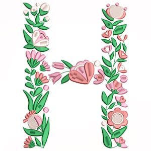 Flower Alphabet Letter H Embroidery Design, Machine Embroidery Design ...